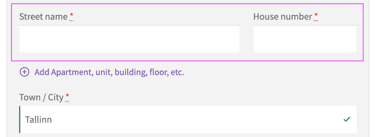 Add custom house number field and make it required — Fluid Checkout
