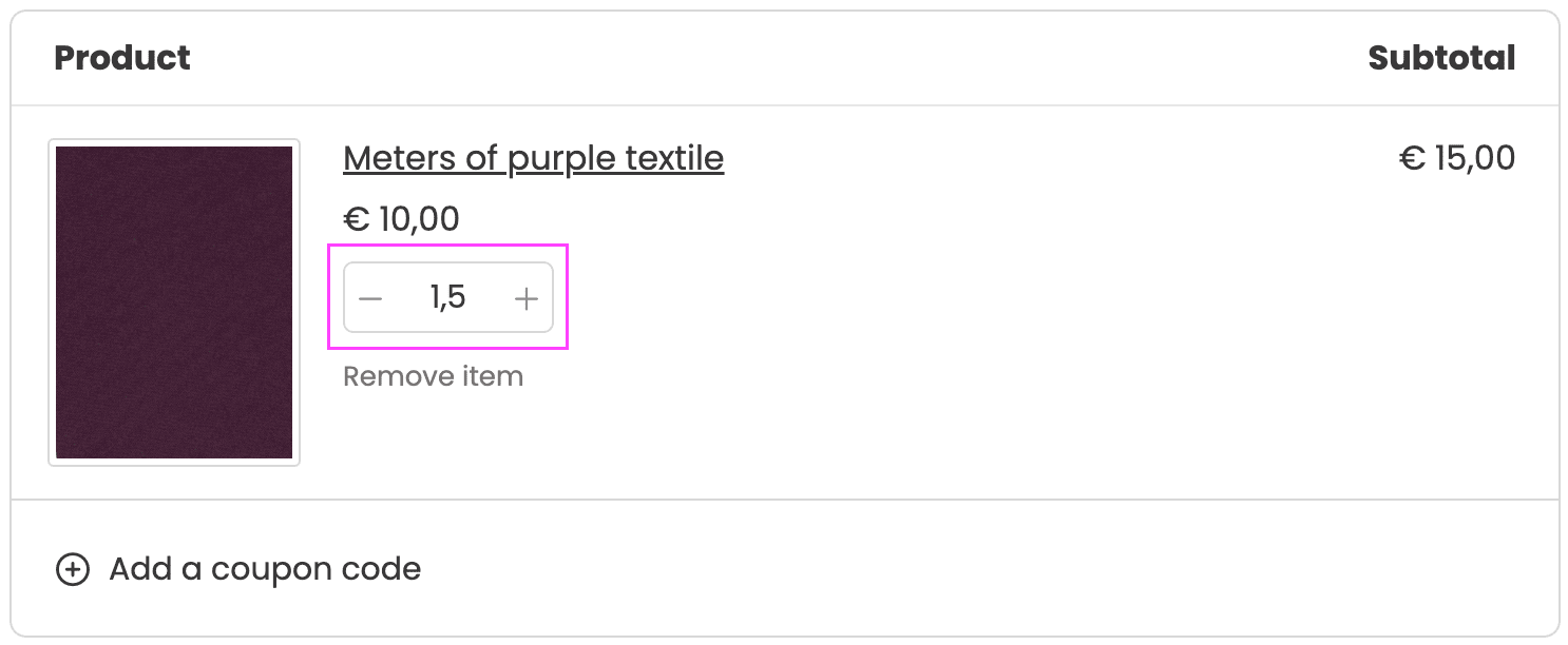 Configure cart quantity fields for decimal quantities — Fluid Checkout