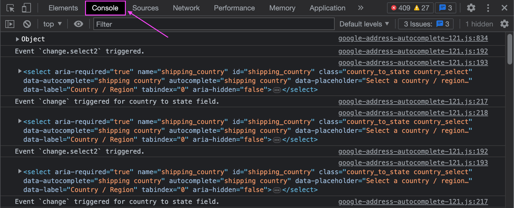 Checking data returned from Google Address Autocomplete address search ...